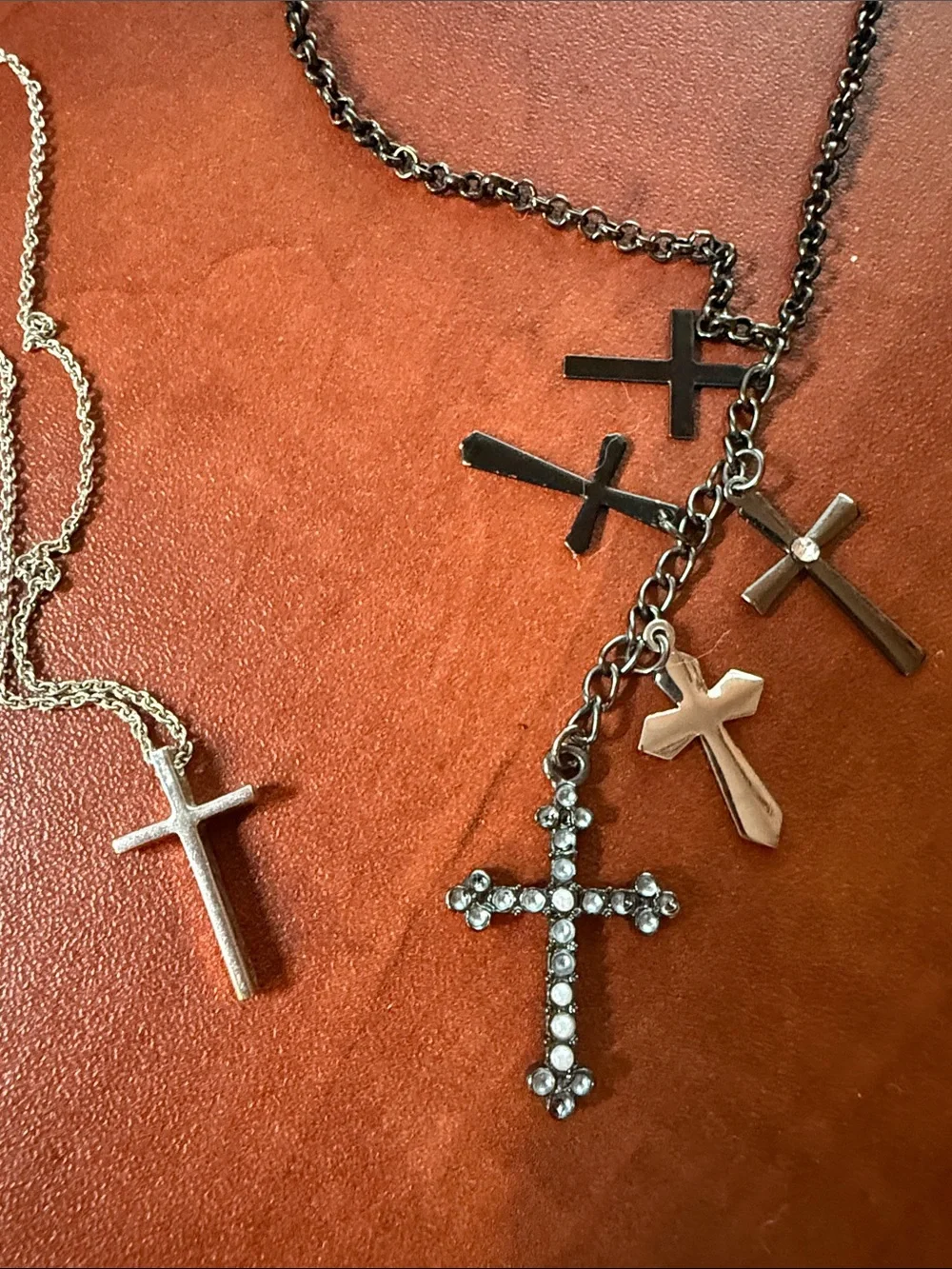 Jewelry | Layered Cross Necklace Set Black Silver | Poshmark